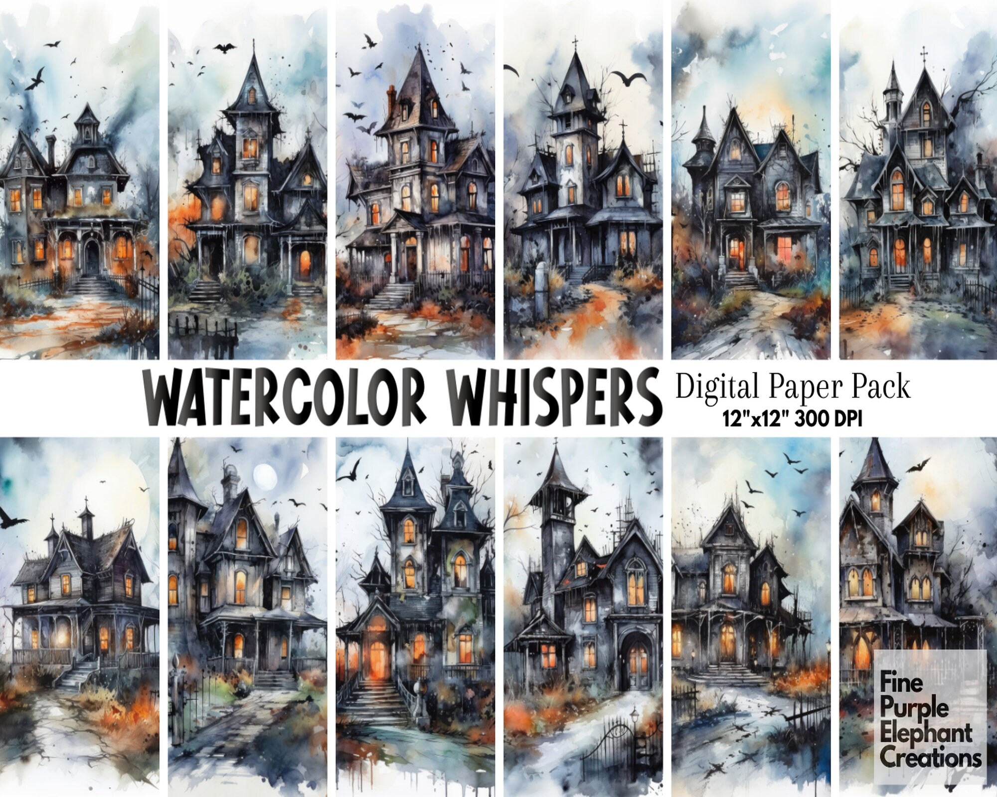 Watercolor Haunted House Digital Paper Halloween Sublimation - Etsy