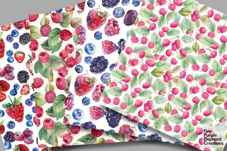 Watercolor Berry Digital Paper | Summer Berries Scrapbook | Kitchen ...