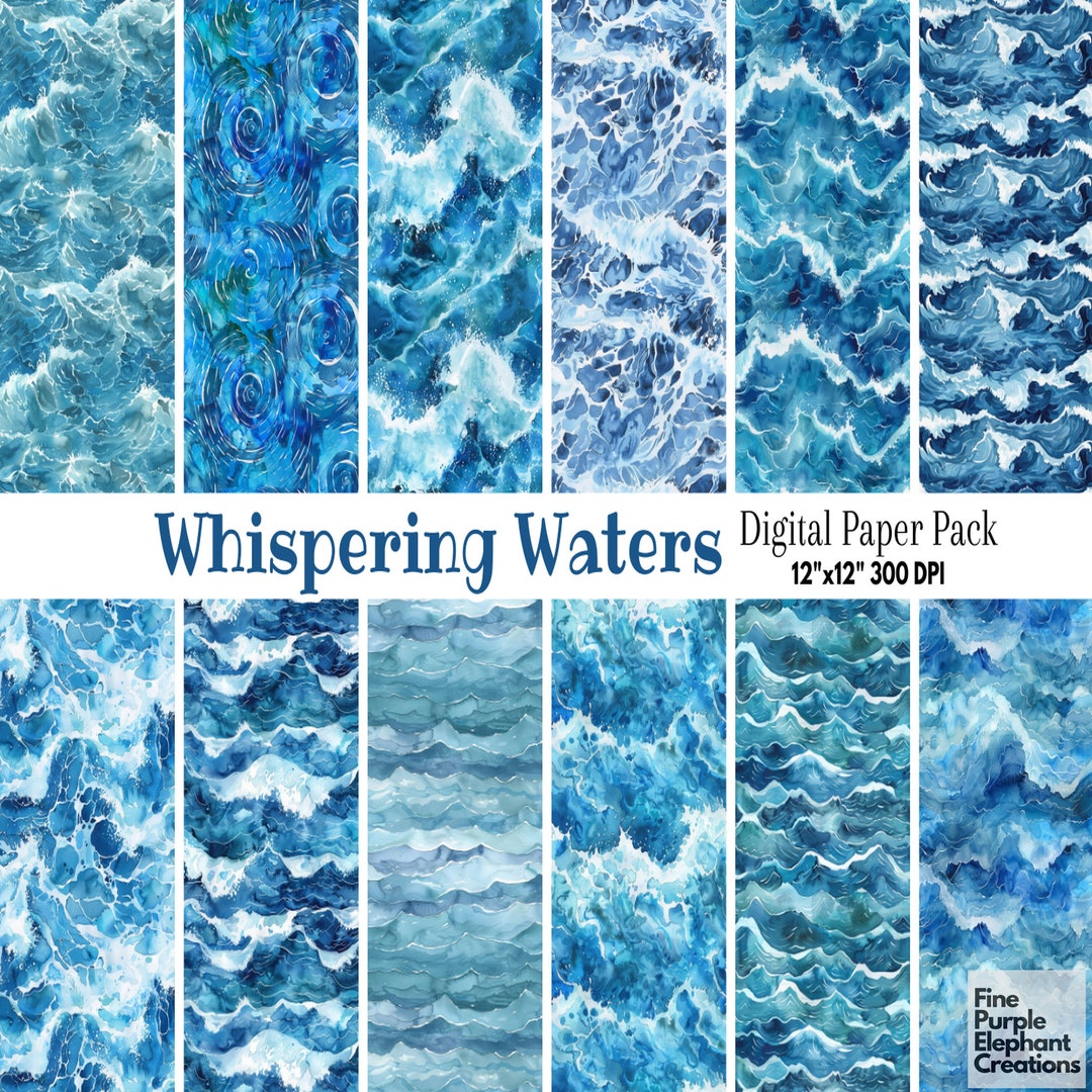 Watercolor Ocean Waves Digital Paper | Tropical Sea Surf Swell Tidal ...