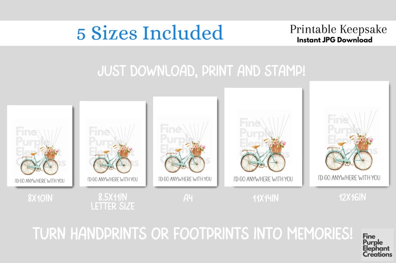 Custom Cute Bicycle Fingerprint Digital Art Print | Mother Father Day ...