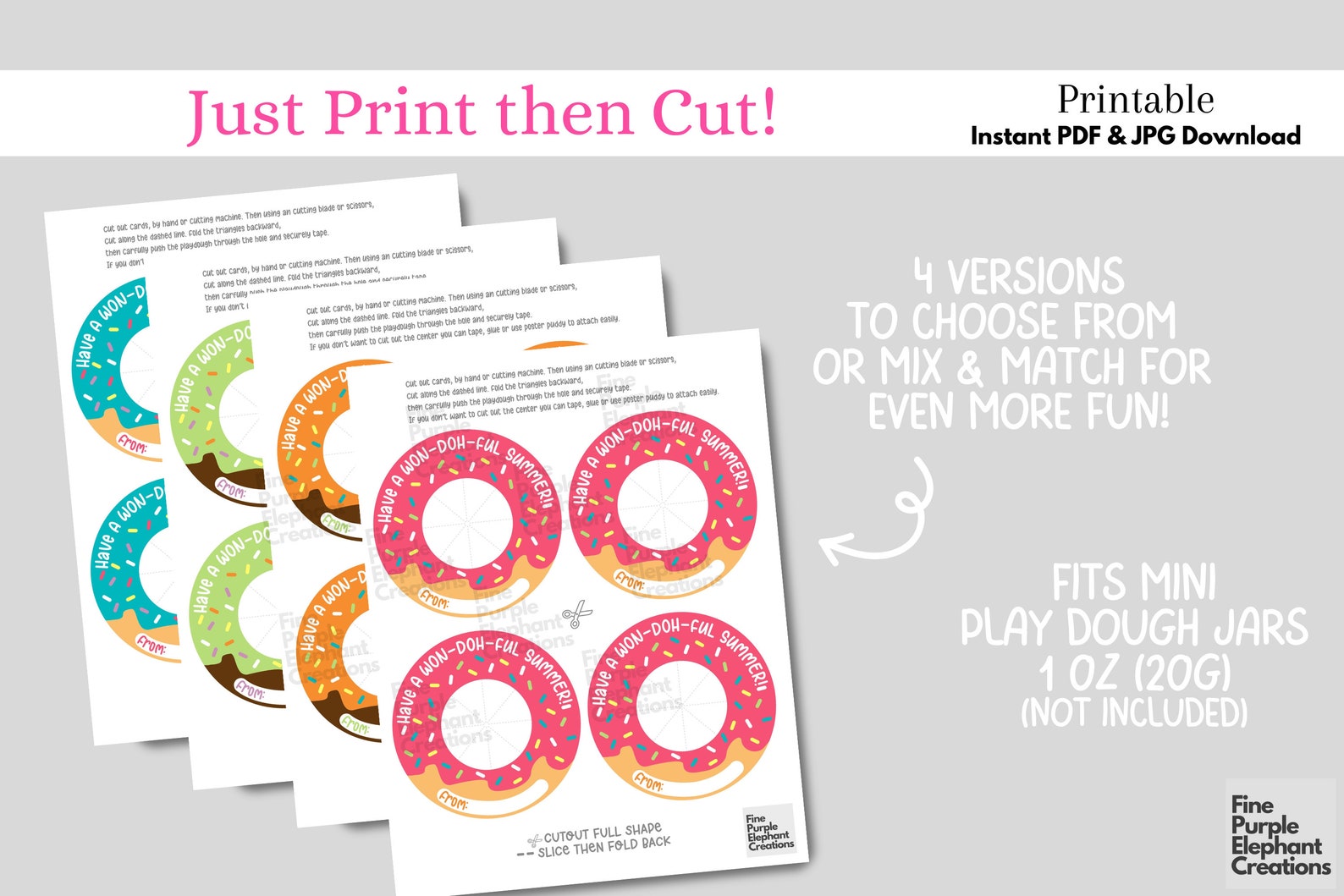 Printable Play Dough Donut Summer Digital Paper Card -doughnut Non ...