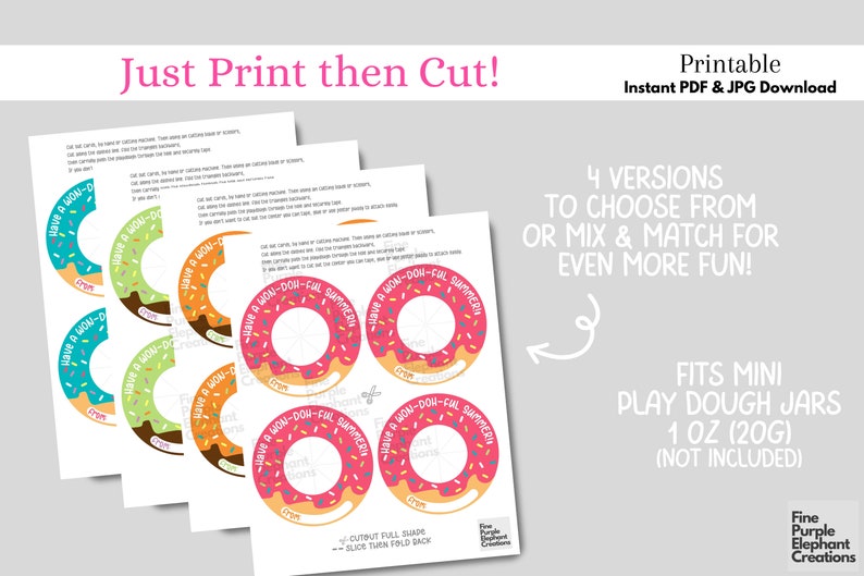 Printable Play Dough Donut Summer Digital Paper Card -doughnut Non ...