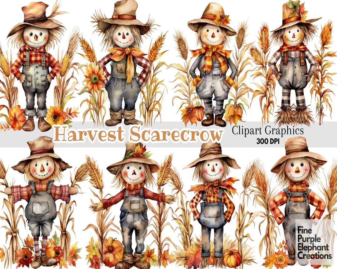 Watercolor Harvest Scarecrow PNG Clipart | Halloween Sublimation | High ...