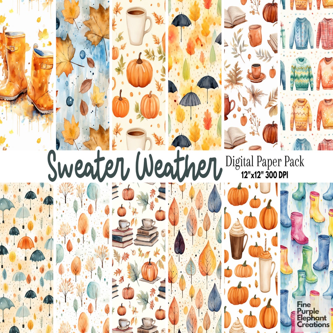 Sweater Weather Digital Paper | Fall Sublimation | Autumn Pattern ...