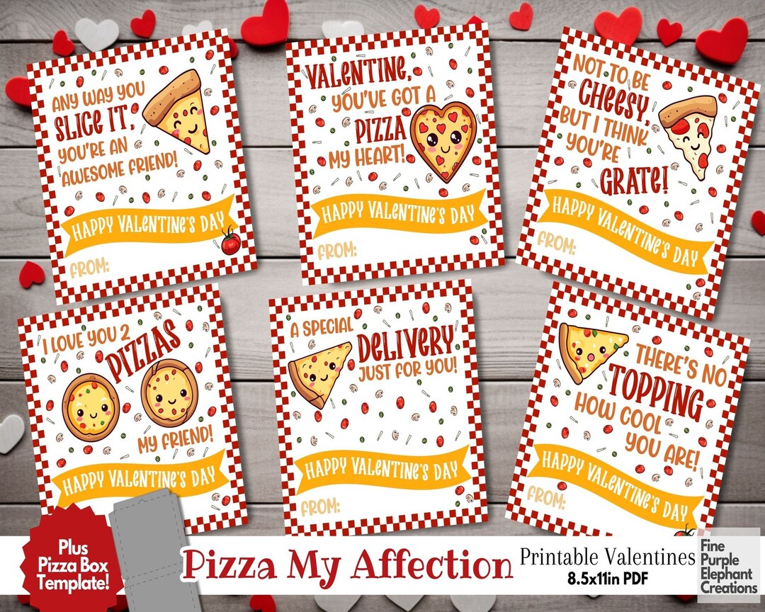 Printable Kids Pizza Valentine Digital Paper Cards | Candy School ...