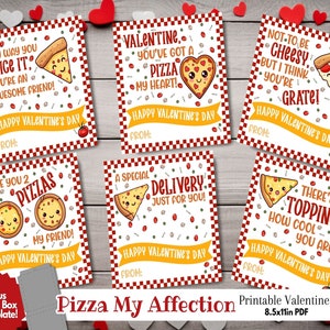 Printable Kids Pizza Valentine Digital Paper Cards Candy School ...