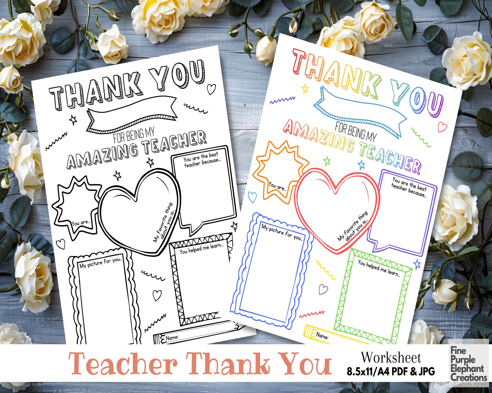 Teacher Appreciation Printable Digital Worksheet - Personalized End ...