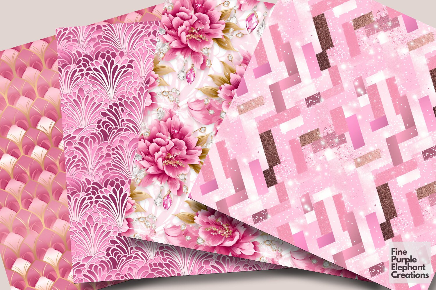 Pink Glam Digital Paper | Luxury Glitter Scrapbook Pattern | Royal ...