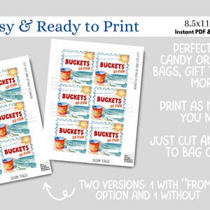Beach Sand Bucket Fun Printable Favor Tag Label- Personalized End ...