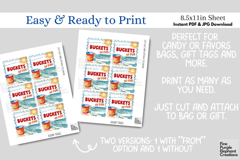 Beach Sand Bucket Fun Printable Favor Tag Label Personalized End School ...