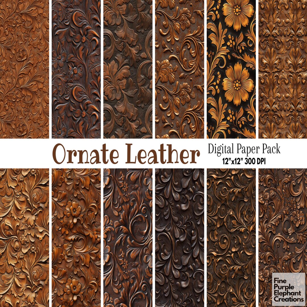 Brown Tooled Leather Digital Paper - Embossed Cowboy Western Grunge ...
