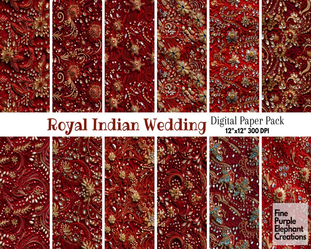 Traditional Indian Wedding Digital Paper Red Gold Beaded - Etsy