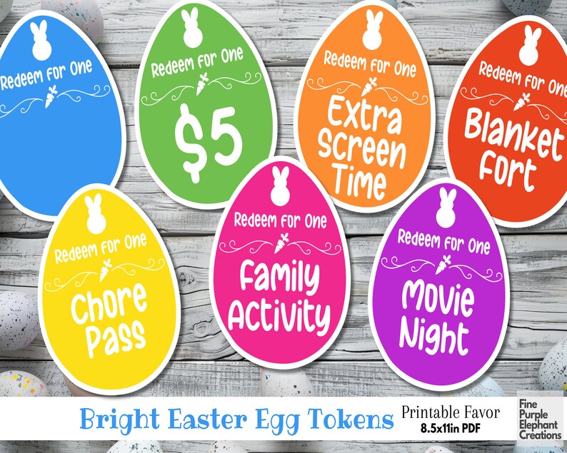 Printable Bright Easter Egg Coupon Digital Paper Cards | Basket Filler ...