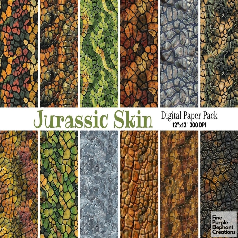 Illustrated Dinosaur Skin Scale Digital Paper - Prehistoric Jurassic ...