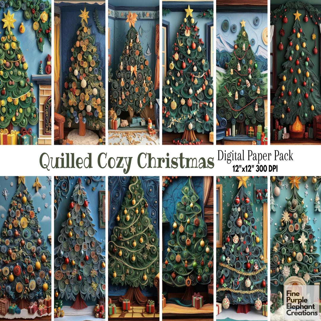 Christmas Tree Quilling Pattern Digital Paper | Holiday Cozy Cabin ...