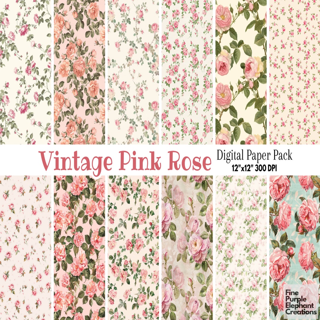 Vintage Pink Roses Flower Digital Paper | Delicate Shabby Chic Mother ...
