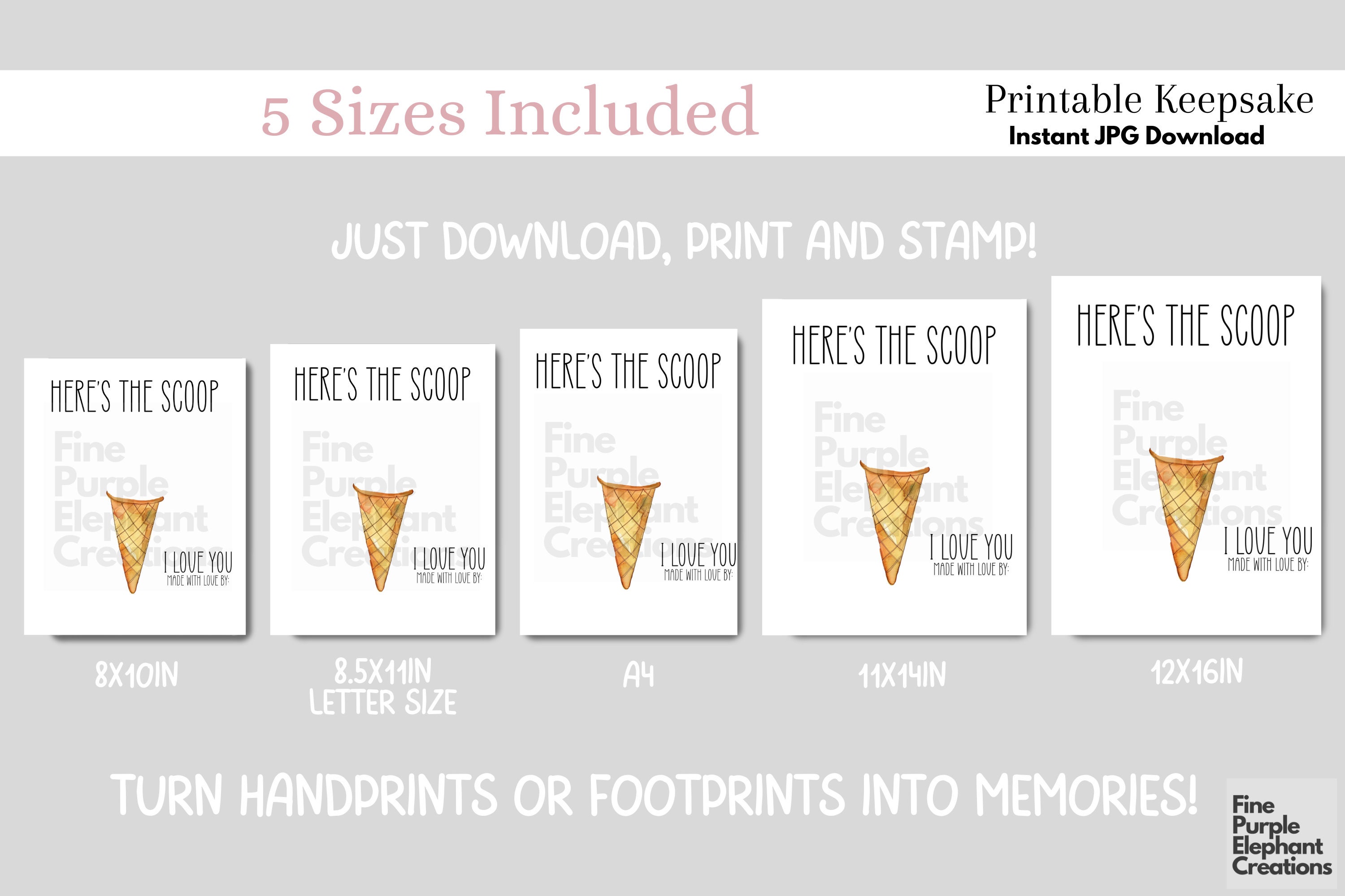 Custom Ice Cream Cone Handprint Digital Art Print Mother Father Day ...