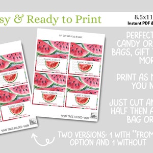 Watercolor Watermelon Fruit Printable Treat Bag Topper Card - Favor End ...