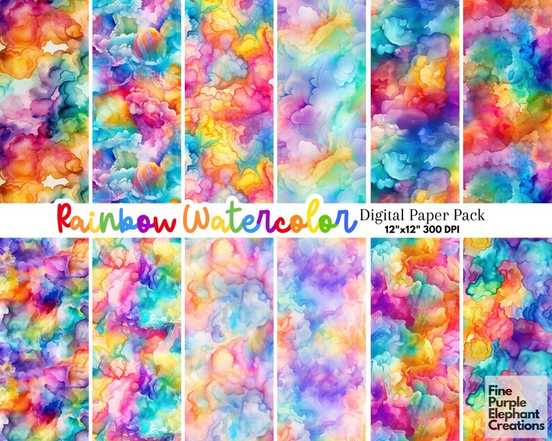 Rainbow Watercolor Digital Paper Paint Stroke Texture - Etsy