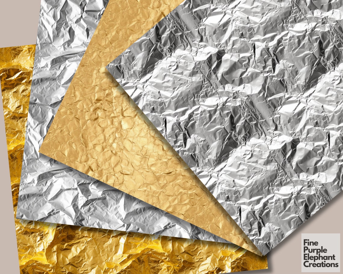 Metallic Foil Textures Digital Paper Wrinkled Gold Silver Metal Foil ...