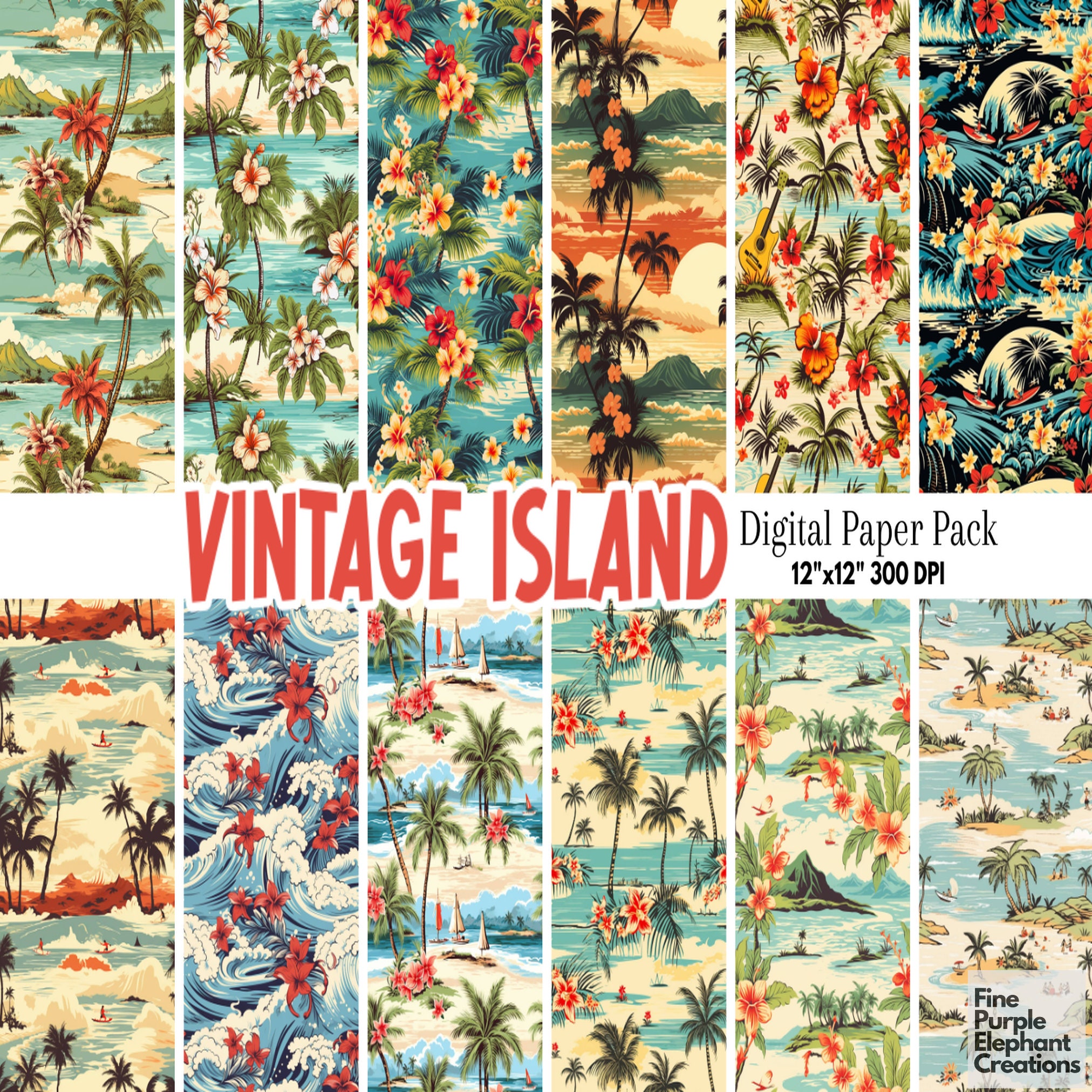 Vintage Hawaii Digital Paper | Retro Tropical Island Sublimation | HD ...