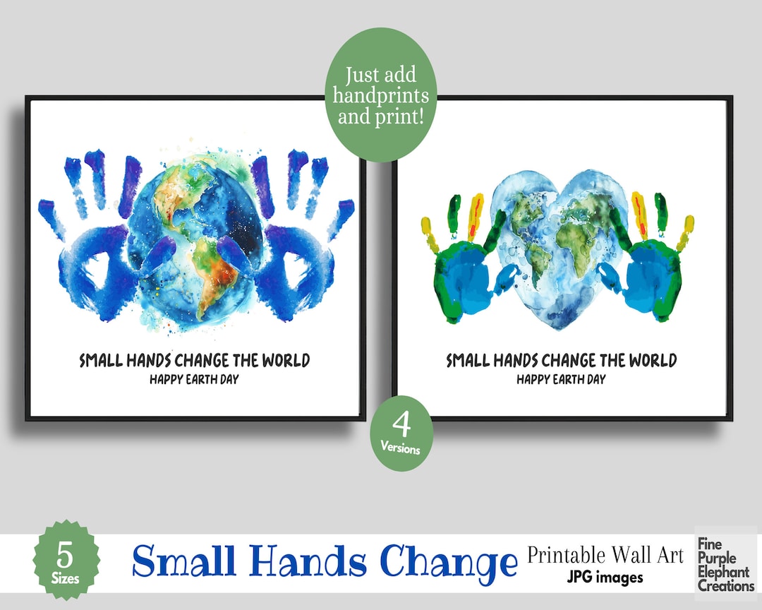 Custom Earth Day Small Hand Change World Handprint Digital Art Print ...
