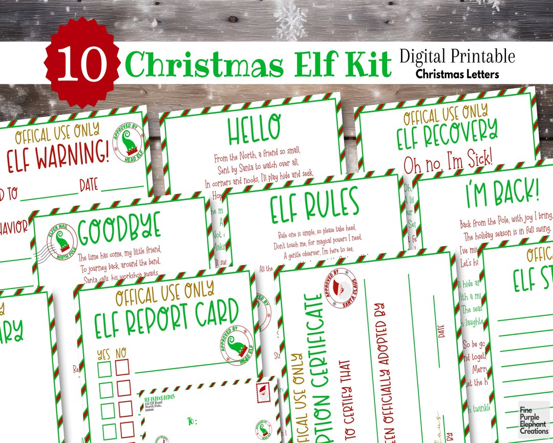 Kids Elf Letter Bundle Digital Printable Kit | Christmas Shelf Holiday ...