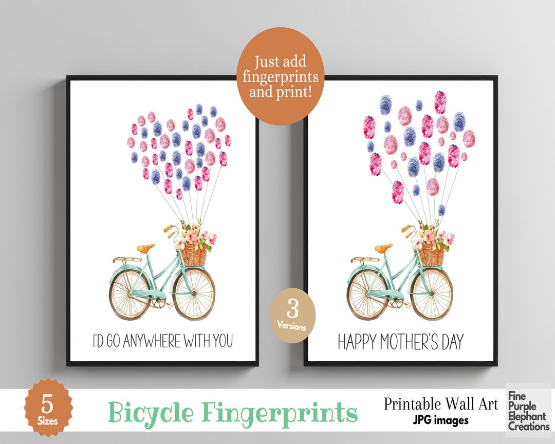 Custom Cute Bicycle Fingerprint Digital Art Print | Mother Father Day ...