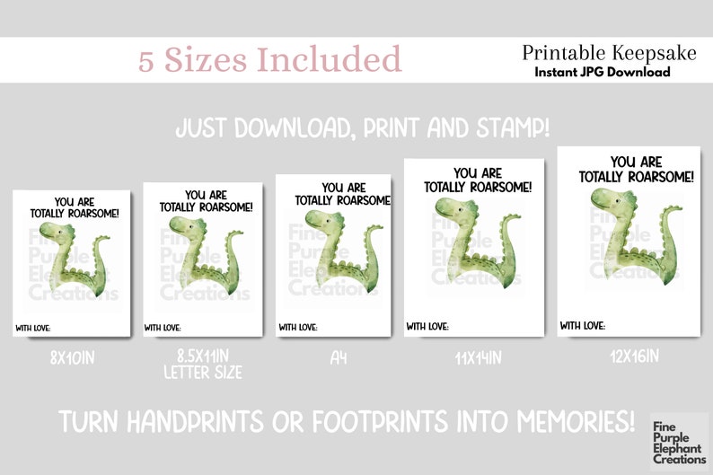 Custom Dinosaur Roarsome Handprint Digital Art Print | Father Mother ...