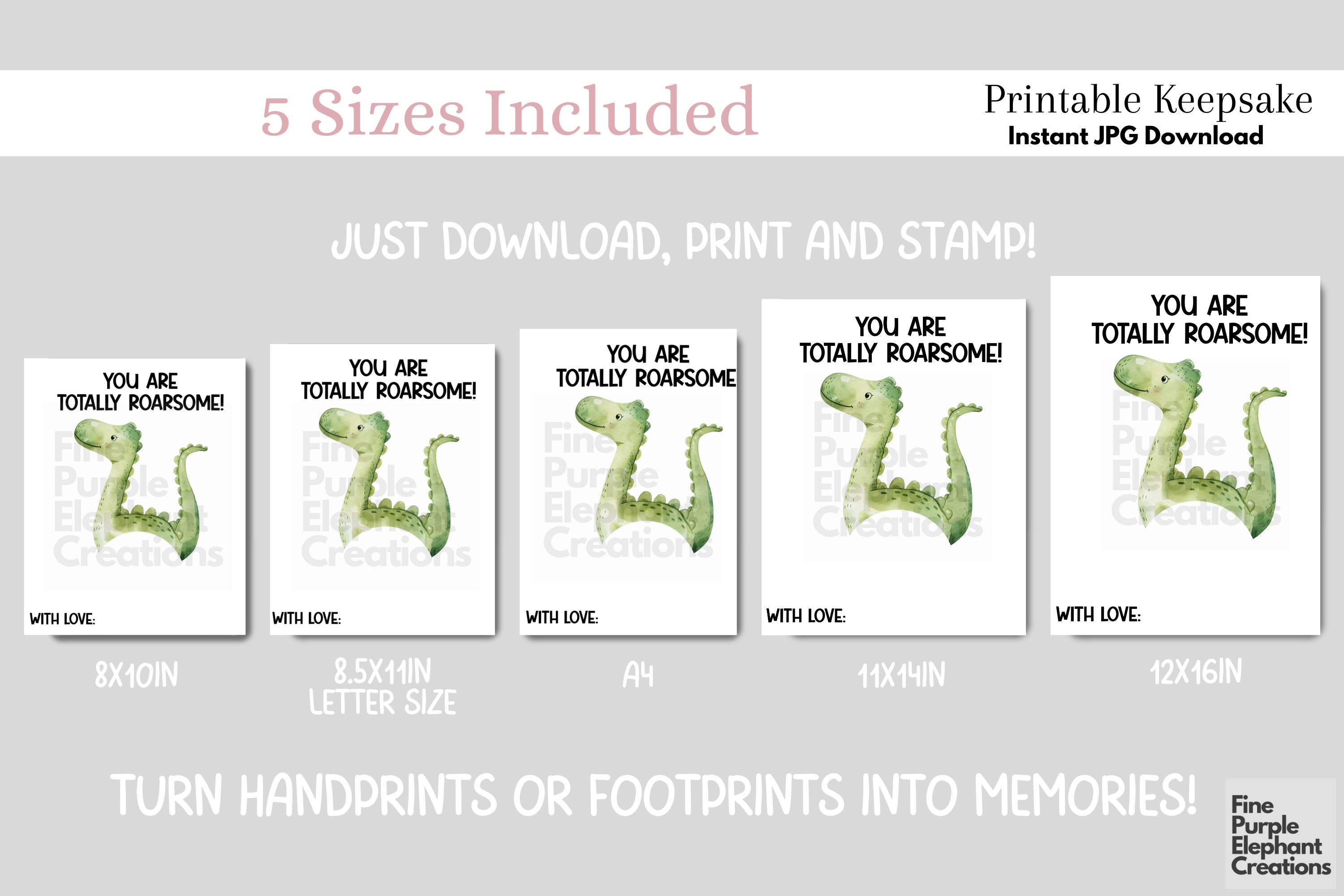 Custom Dinosaur Roarsome Handprint Digital Art Print | Father Mother ...