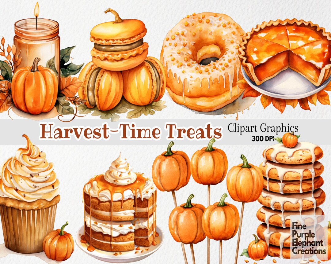 Watercolor Fall Dessert PNG Clipart | Pumpkin Spice Autumn Treats ...