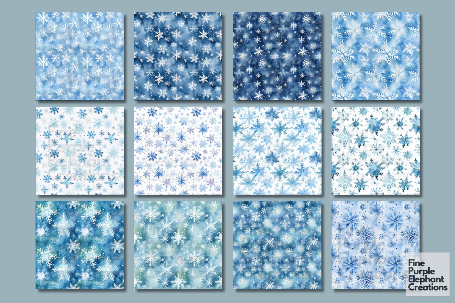 Watercolor Blue White Snowflake Digital Paper | Holiday Sublimation ...