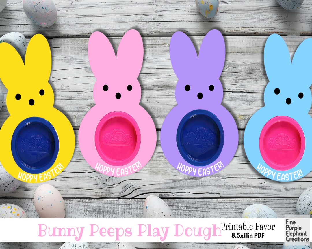 Printable Play Dough Easter Marshmallow Peep Bunny Digital Paper Cards ...