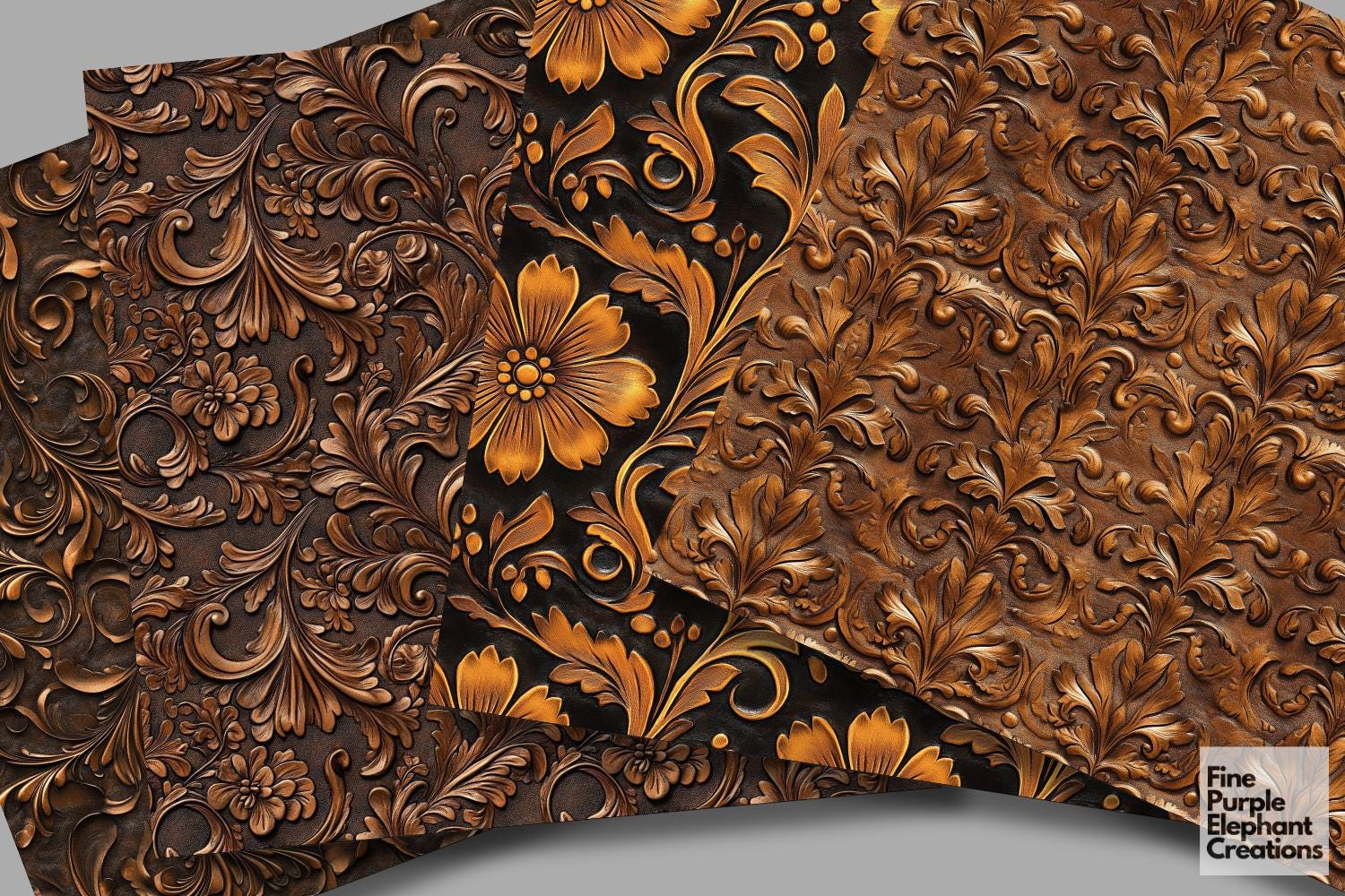 Brown Tooled Leather Digital Paper - Embossed Cowboy Western Grunge ...