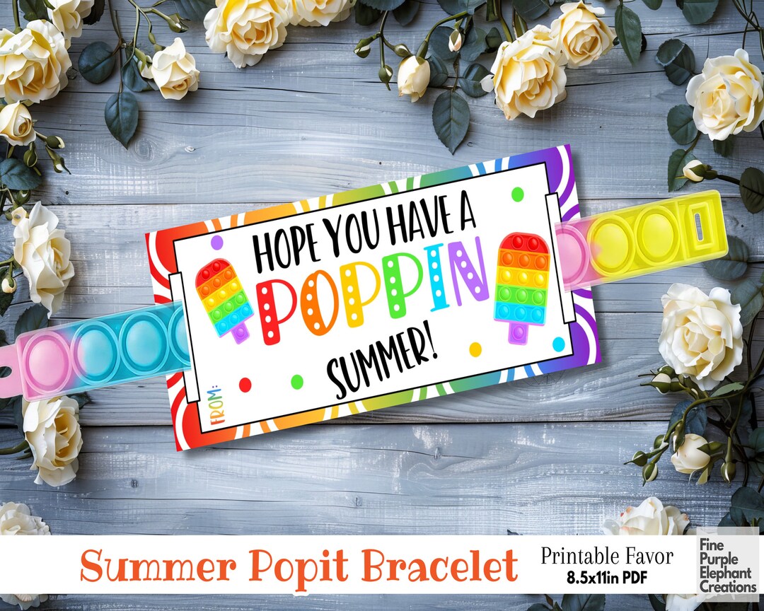 Printable Rainbow Summer Pop Fidget Bracelet Digital Paper Cards | Non ...