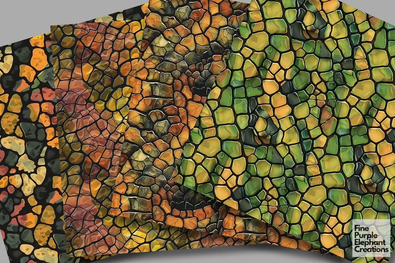 Illustrated Dinosaur Skin Scale Digital Paper - Prehistoric Jurassic ...