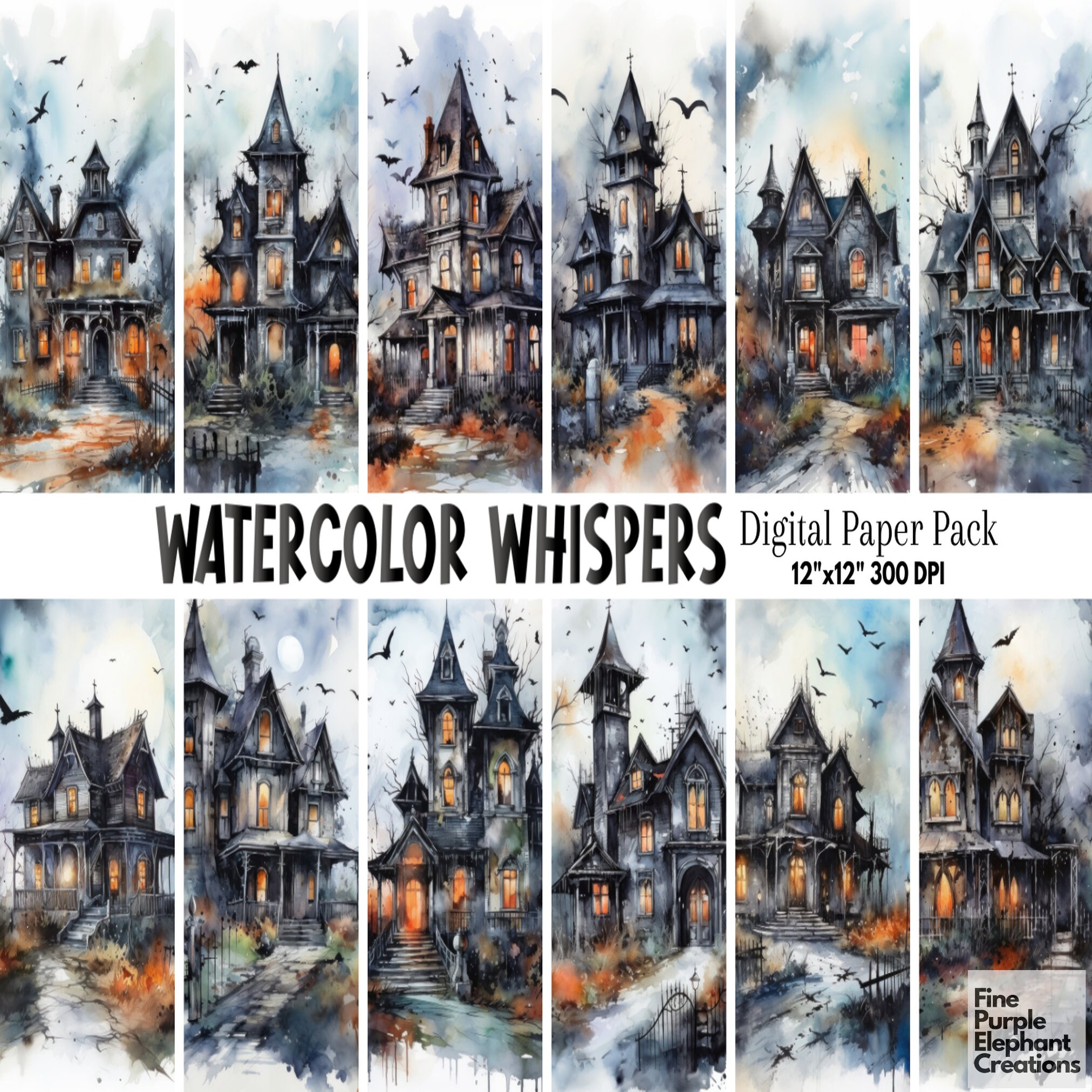 Watercolor Haunted House Digital Paper | Halloween Sublimation | HD ...