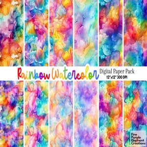 Rainbow Watercolor Digital Paper | Paint Stroke Texture Printable Paper ...
