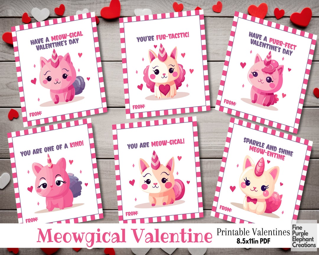 Printable Kid Pastel Rainbow Magical Kittycorn Valentine Digital Paper ...