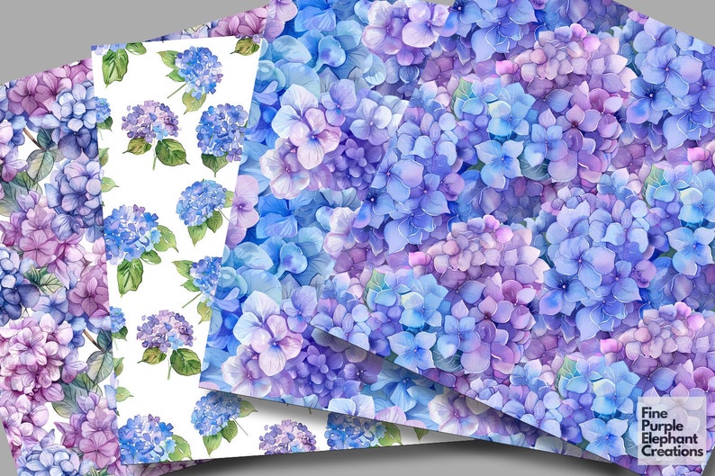 Watercolor Hydrangea Flowers Digital Paper | Spring Summer Bloom ...