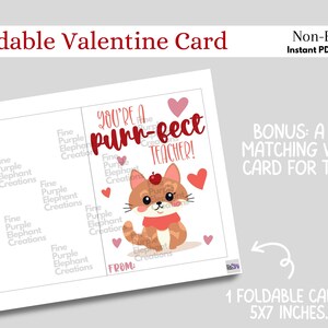 Printable Kids Cat Valentine Digital Paper Cards | Cute Heart Kitten ...