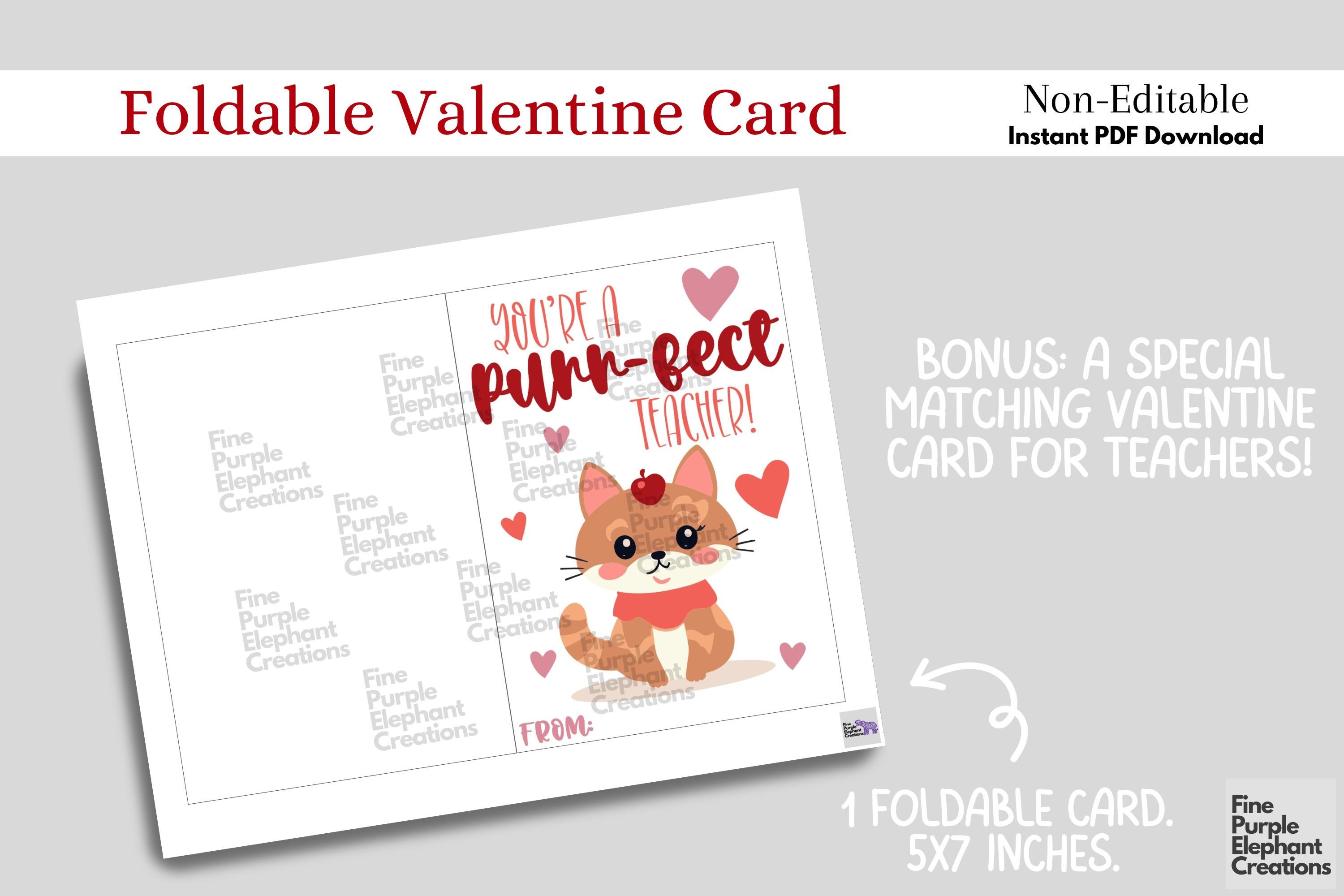 Printable Kids Cat Valentine Digital Paper Cards | Cute Heart Kitten ...