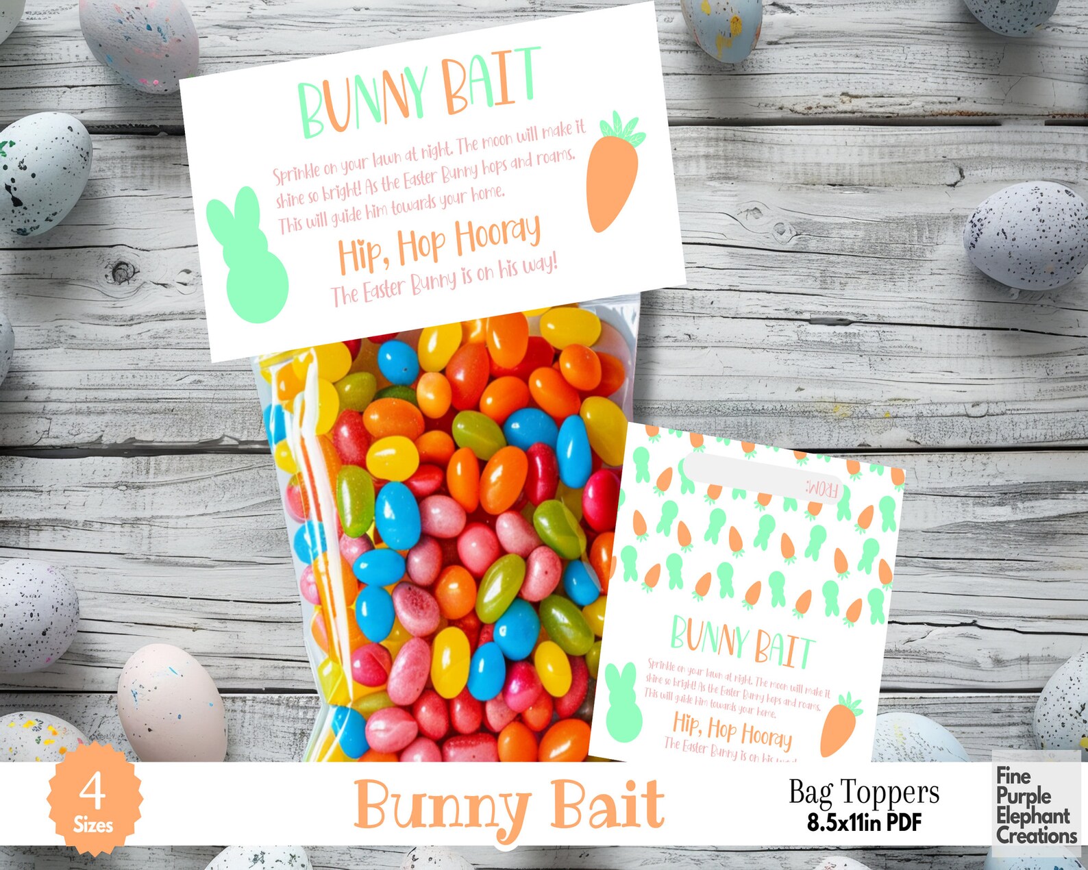 Printable Easter Bunny Bait Treat Bag Topper Digital Paper Cards ...