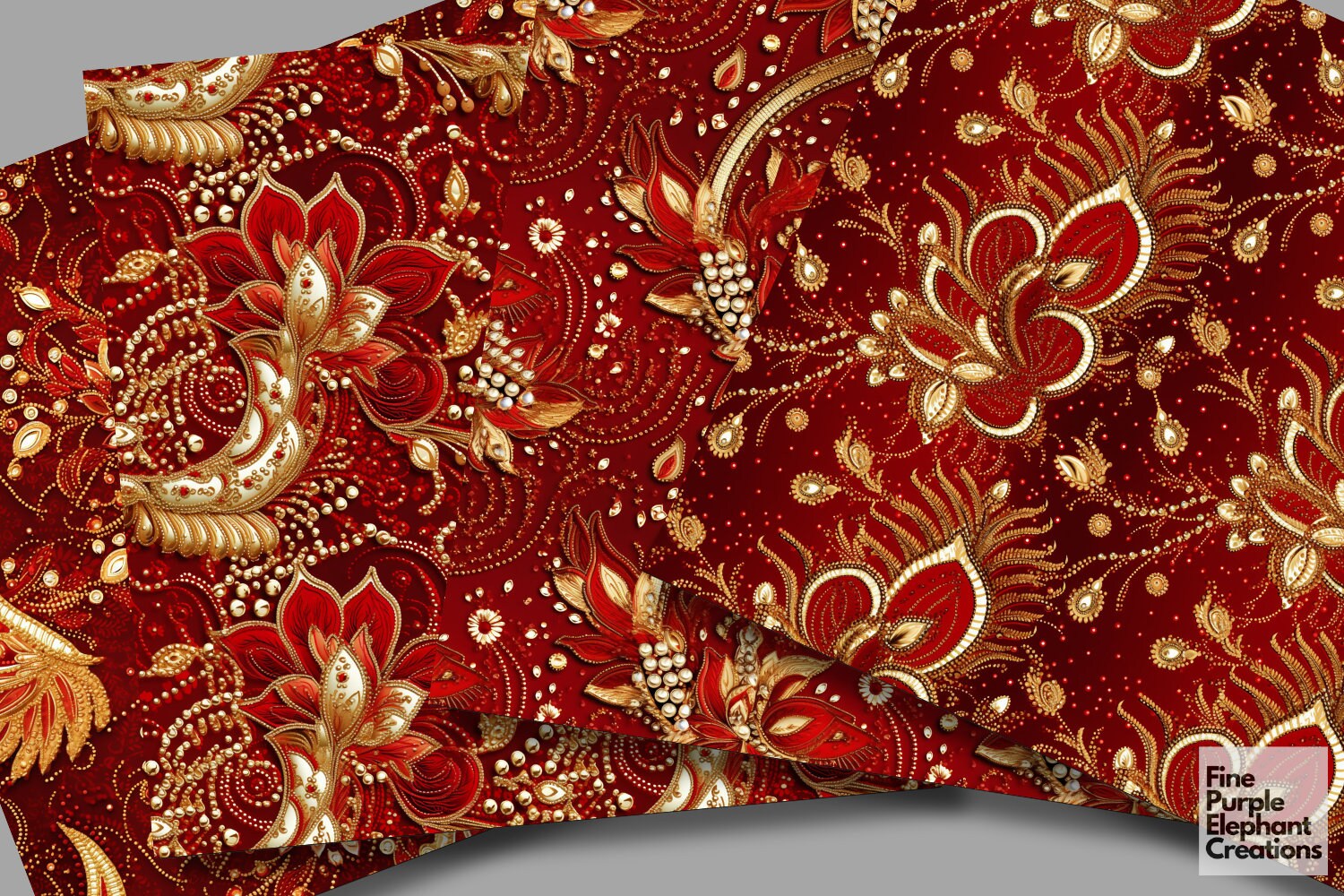 Traditional Hindu Wedding Digital Paper | Red Gold Beaded Sublimation ...
