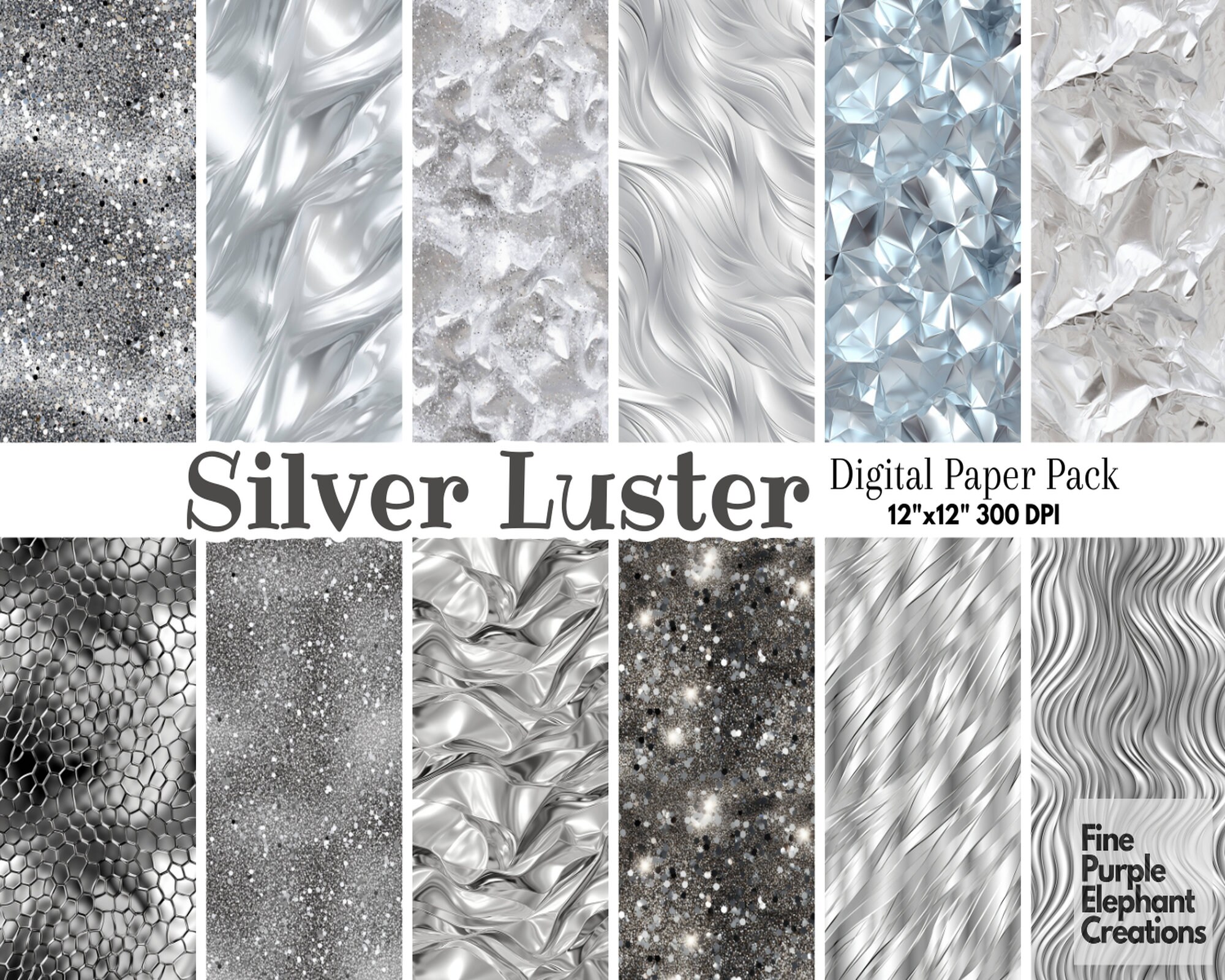 Silver Metallic Texture Digital Paper Glam Glitter Shimmer Sublimation ...