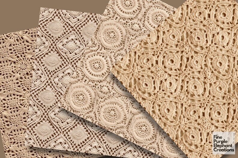 Antique Crochet Digital Paper | Neutral Granny Squares Afghan Stitched ...