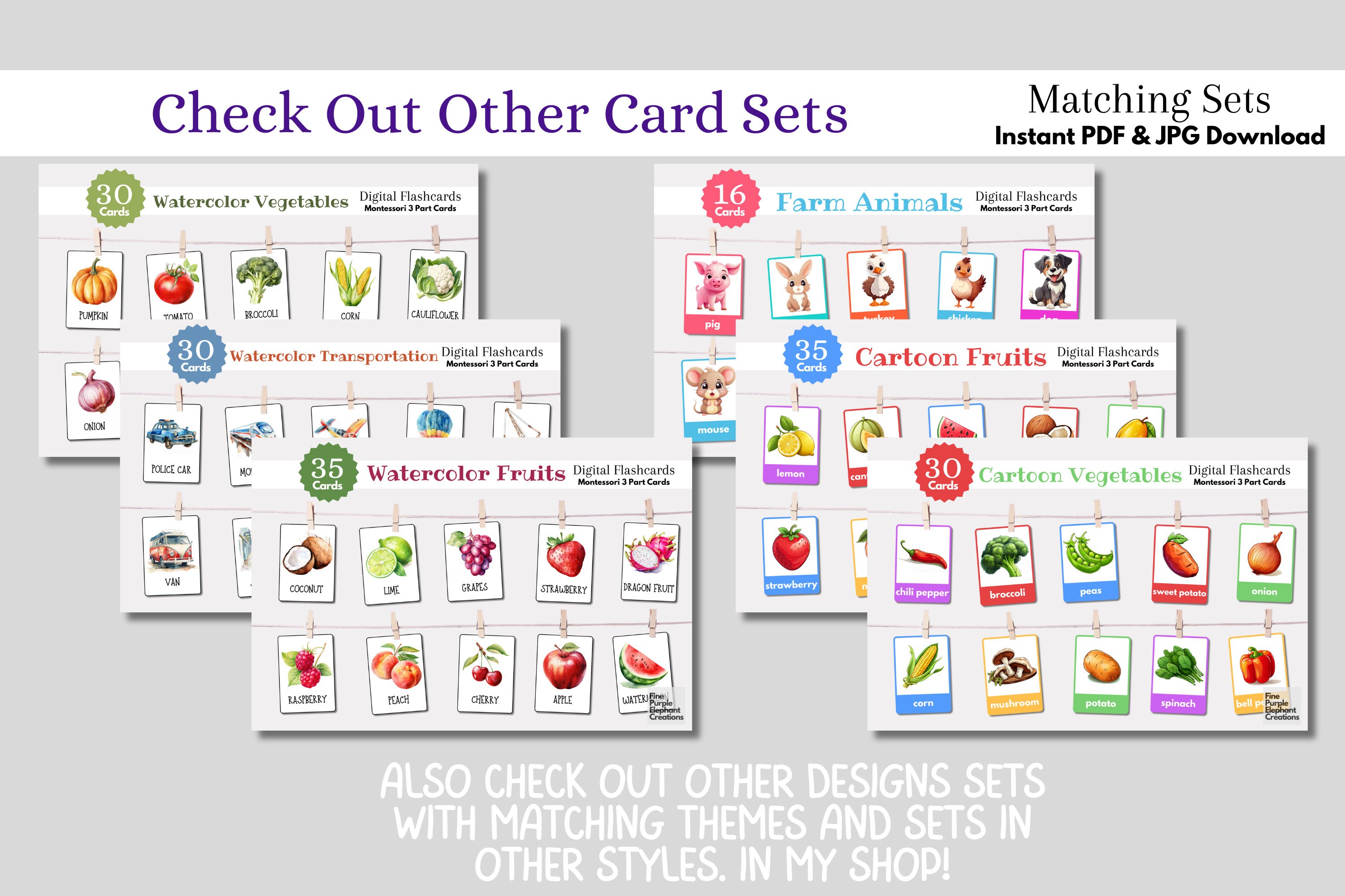 Cartoon Fruit Digital Flashcards Montessori Card Preschool Kindergarten ...