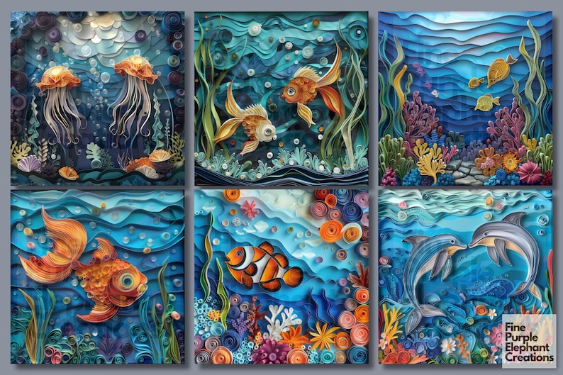 Underwater Quilling Pattern Digital Paper | Aquatic Animal Sublimation ...