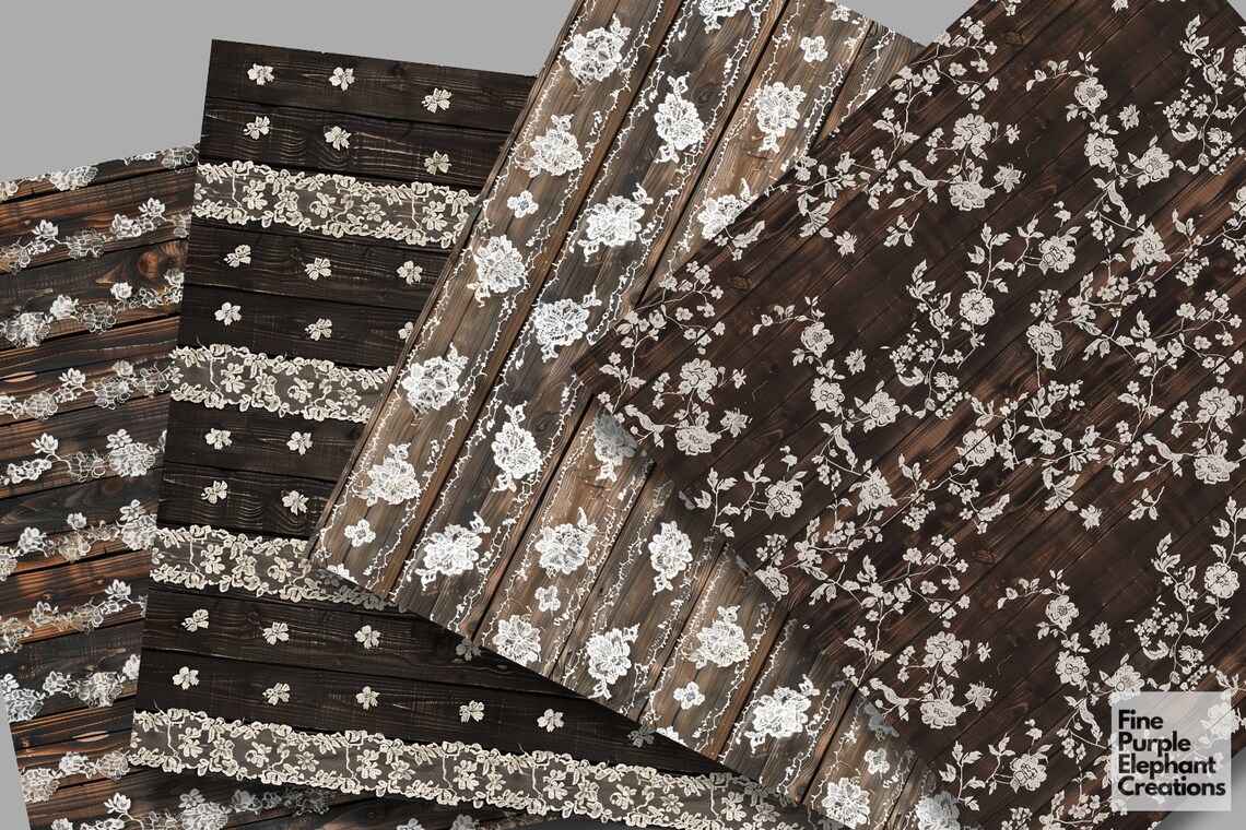 Dark Brown Wood White Lace Digital Paper | Farmhouse Filigree Pattern ...