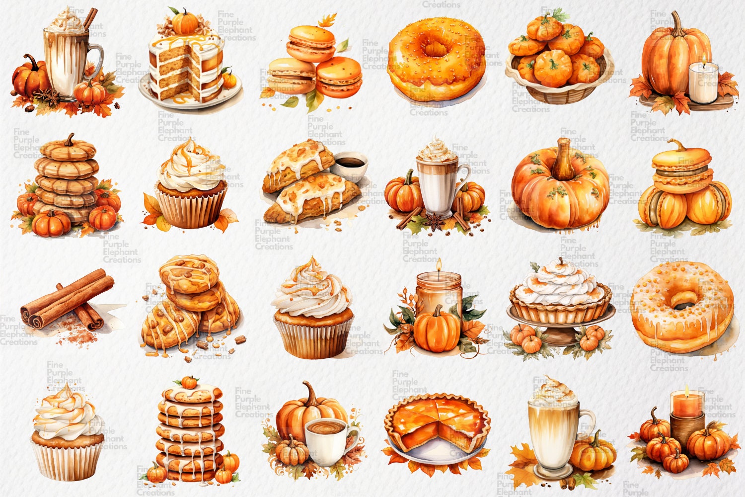 Watercolor Fall Dessert PNG Clipart | Pumpkin Spice Autumn Treats ...